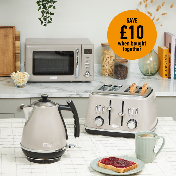 Haden Cotswold Bundle Kettle + Toaster + Microwave – Putty
