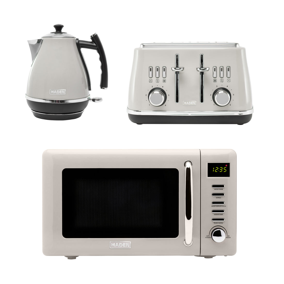 Haden Cotswold Bundle Kettle + Toaster + Microwave – Putty